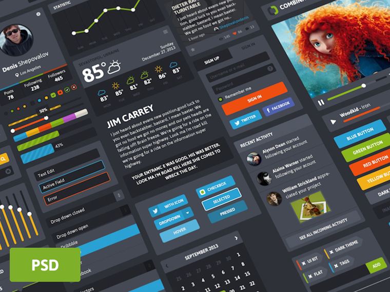 Combination, plantilla PSD para diseñar interfaces web gratis