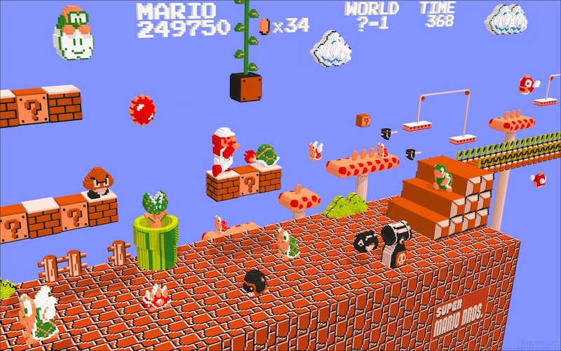 Videojuegos clásicos de 8bits representados en 3D con Bryce
